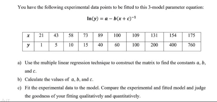 You have the following experimental data points to be | Chegg.com