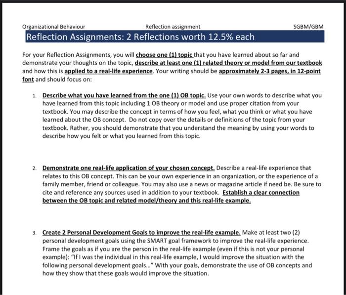 SGBM/GBM Organizational Behaviour Reflection | Chegg.com