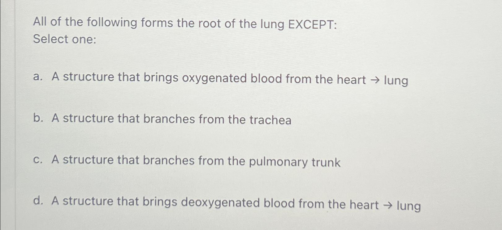 Solved All of the following forms the root of the lung | Chegg.com