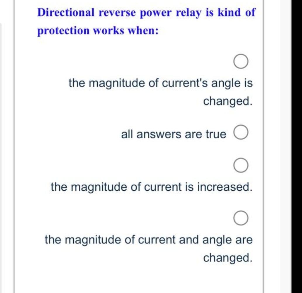 Solved Directional reverse power relay is kind of protection | Chegg.com