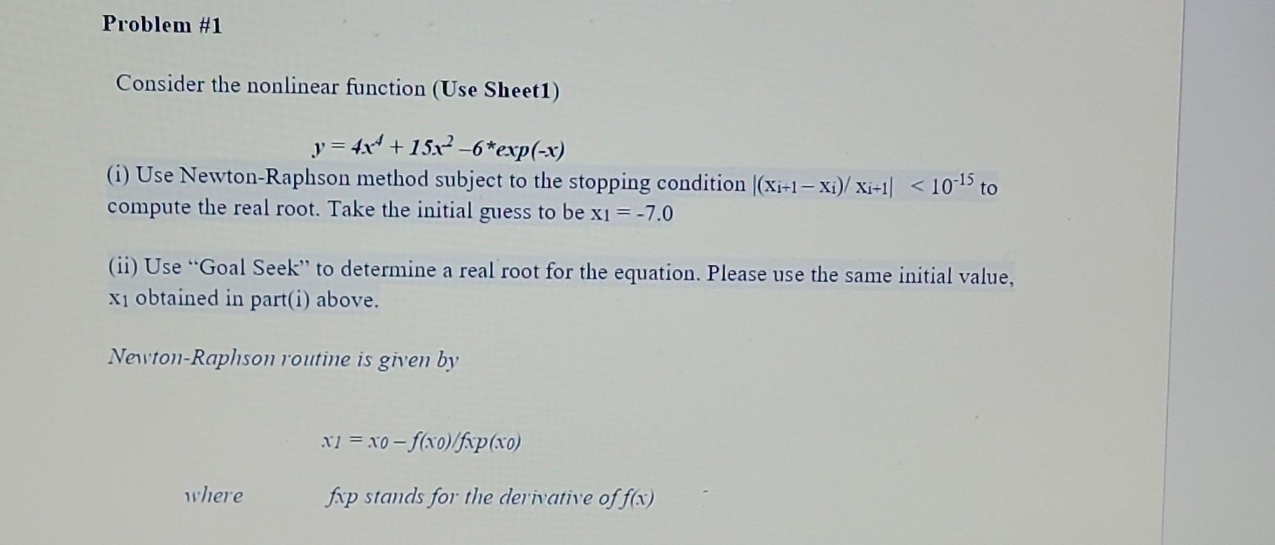 Consider the nonlinear function (Use Sheet1) | Chegg.com