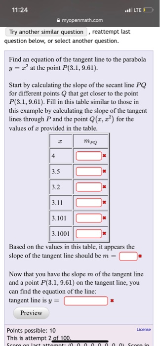 Solved 11:24 ..LTED myopenmath.com Try another similar | Chegg.com