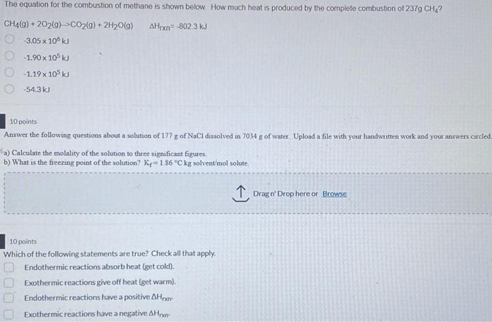Solved The equation for the combustion of methane is shown | Chegg.com