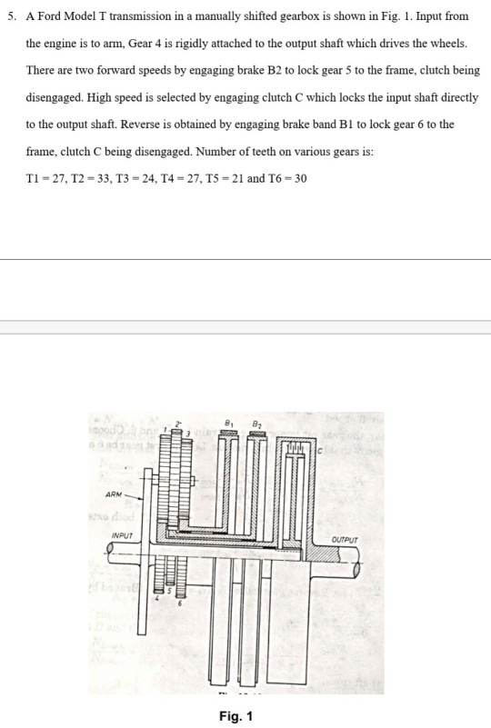 5. A Ford Model T transmission in a manually shifted | Chegg.com