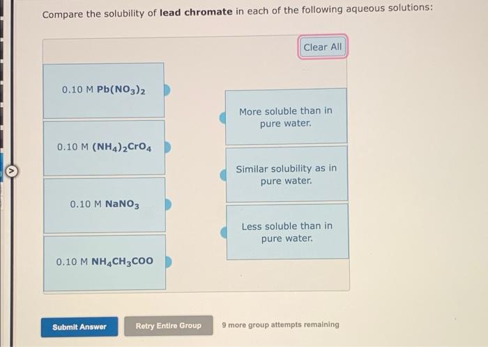 Solved Compare the solubility of lead chromate in each of | Chegg.com