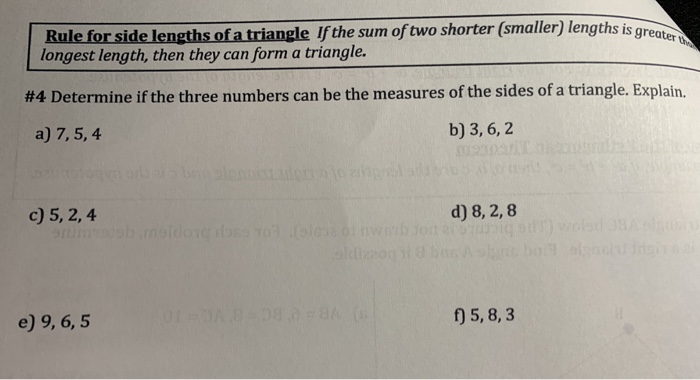 Solved Rule for side lengths of a triangle If the sum of two | Chegg.com