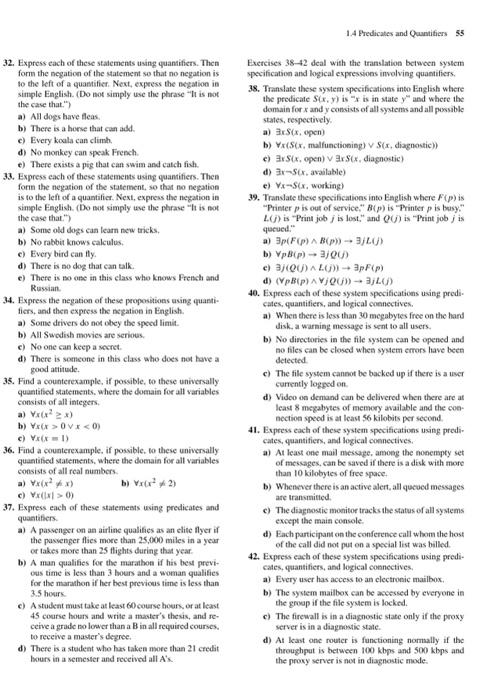 Solved 14 Predicates and Quantities 53 Exercises 1. La PC) | Chegg.com