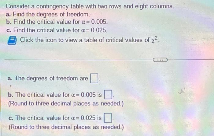 Solved Consider a contingency table with two rows and eight | Chegg.com