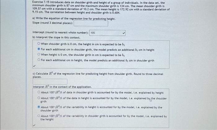 Solved Exercise 7.15 introduces data on shoulder girth and | Chegg.com