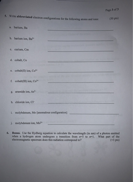 Solved Page 3 Of 3 5 Write Abbreviated Electron