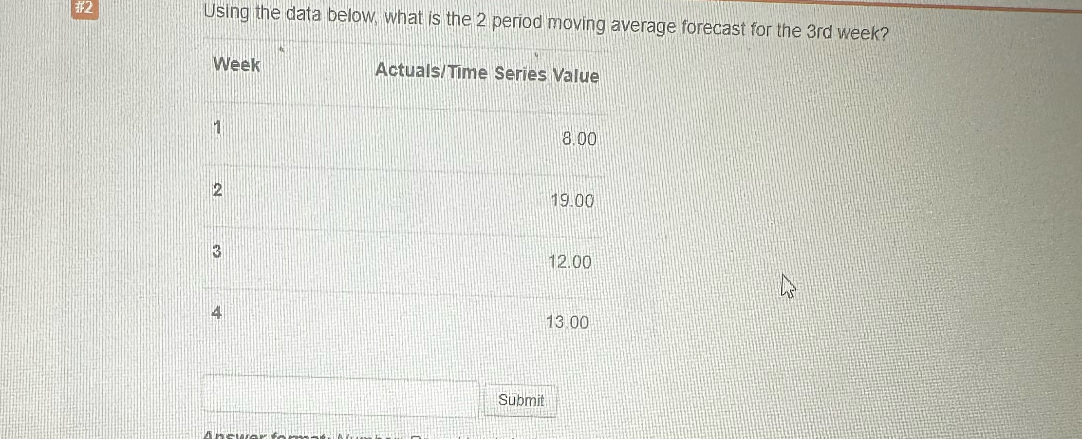 Solved Using the data below, what is the 2 ﻿period moving | Chegg.com