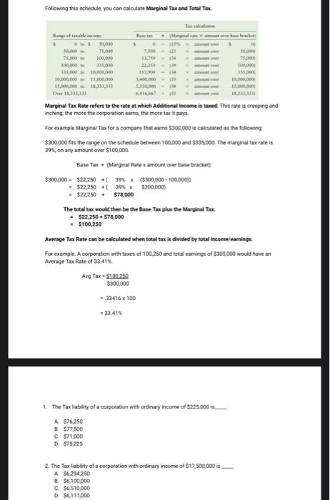 Following this schedule you can calculate Marginal | Chegg.com