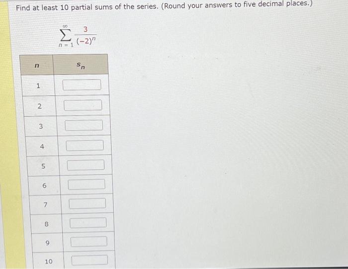 Solved Find at least 10 partial sums of the series. (Round | Chegg.com
