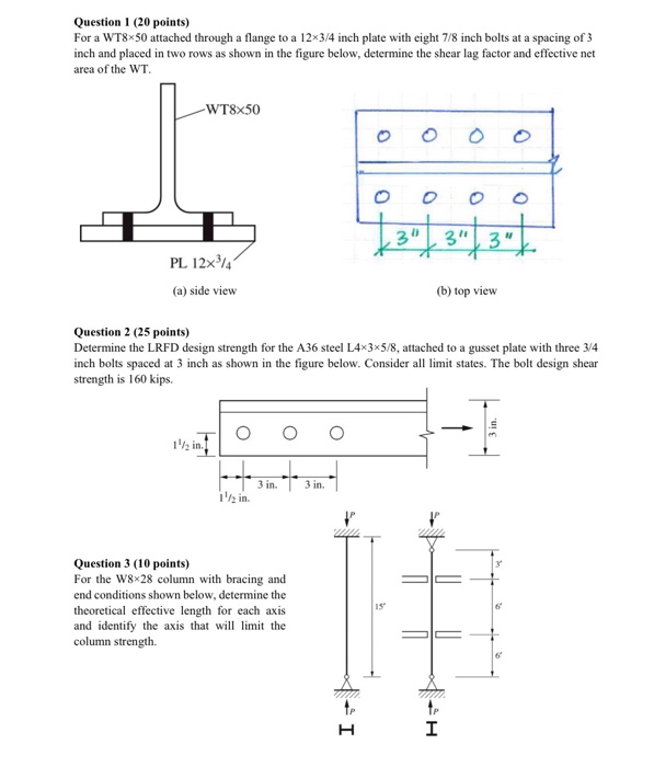 Solved Question 1 (20 points) For a WT8X50 attached through | Chegg.com