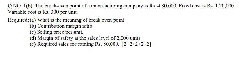 Solved Q.NO. 1(b). ﻿The break-even point of a manufacturing | Chegg.com