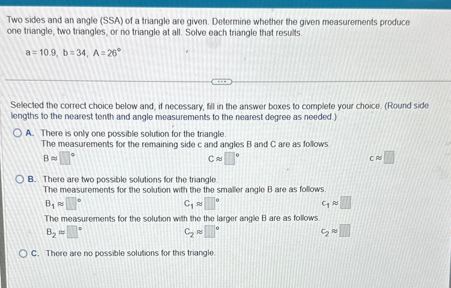Solved Two sides and an angle (SSA) ﻿of a triangle are | Chegg.com