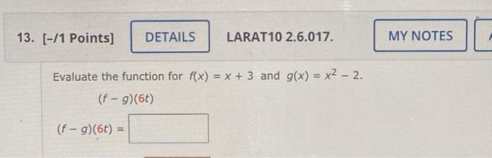 Solved Evaluate the function for f(x)=x+3 and g(x)=x2−2. | Chegg.com