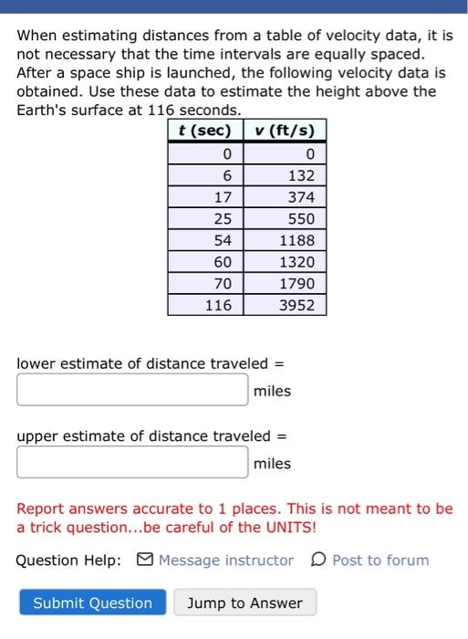 Solved When estimating distances from a table of velocity | Chegg.com