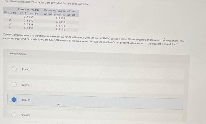 Solved The following present value factors are provided for | Chegg.com