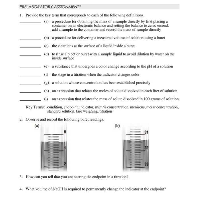 Solved PRELABORATORY ASSIGNMENT* 1. Provide the key term | Chegg.com