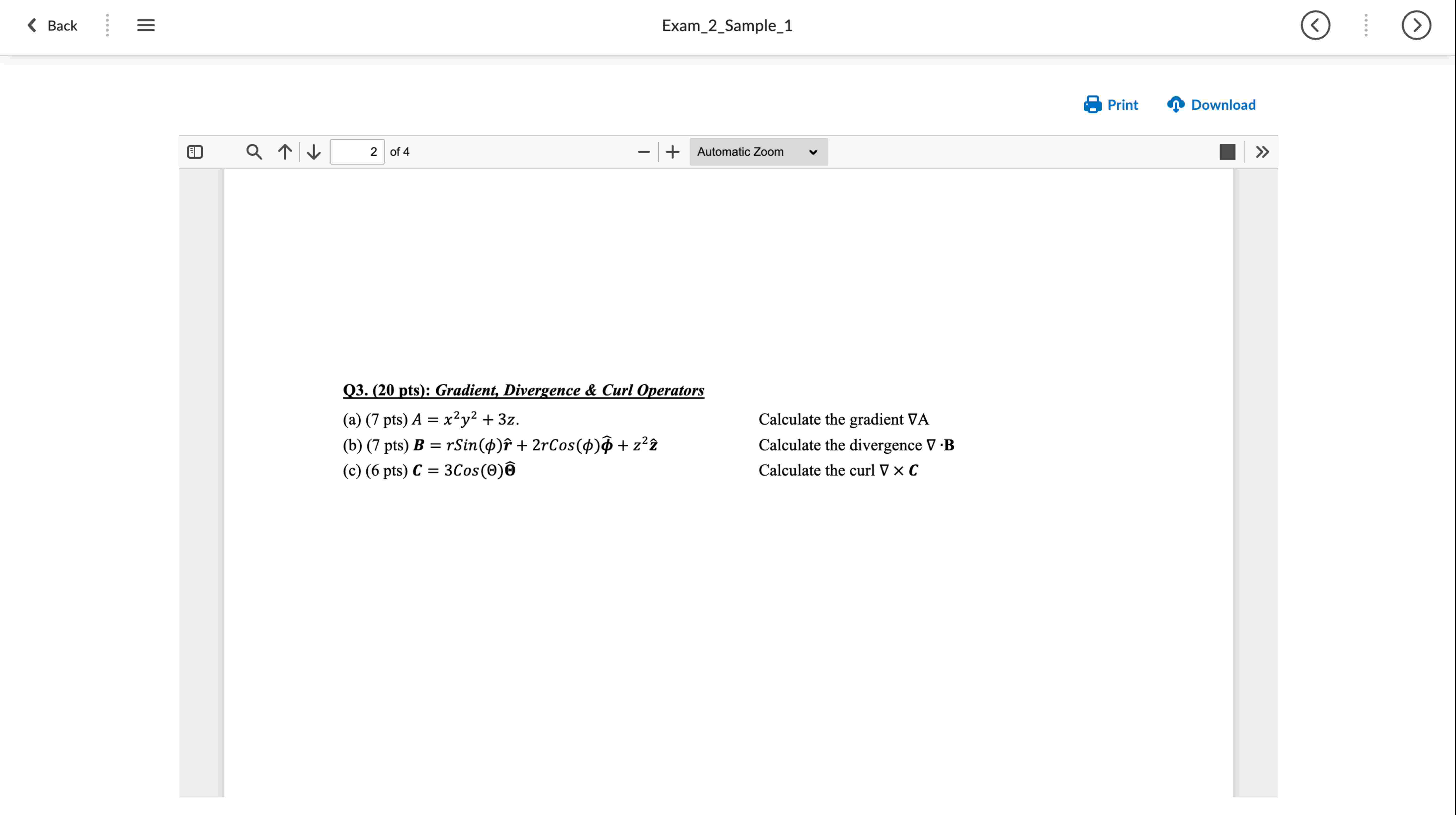 Solved Gradient, Divergence & Curl Operators | Chegg.com