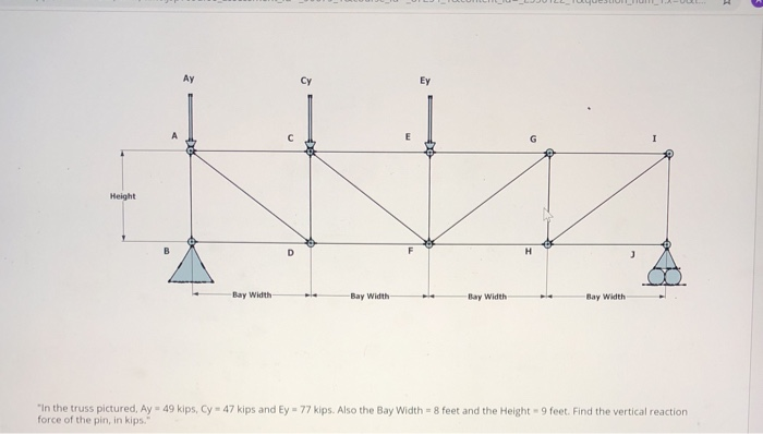 Solved Ay Су Ey E Height B H Bay Width Bay Width Bay Width | Chegg.com