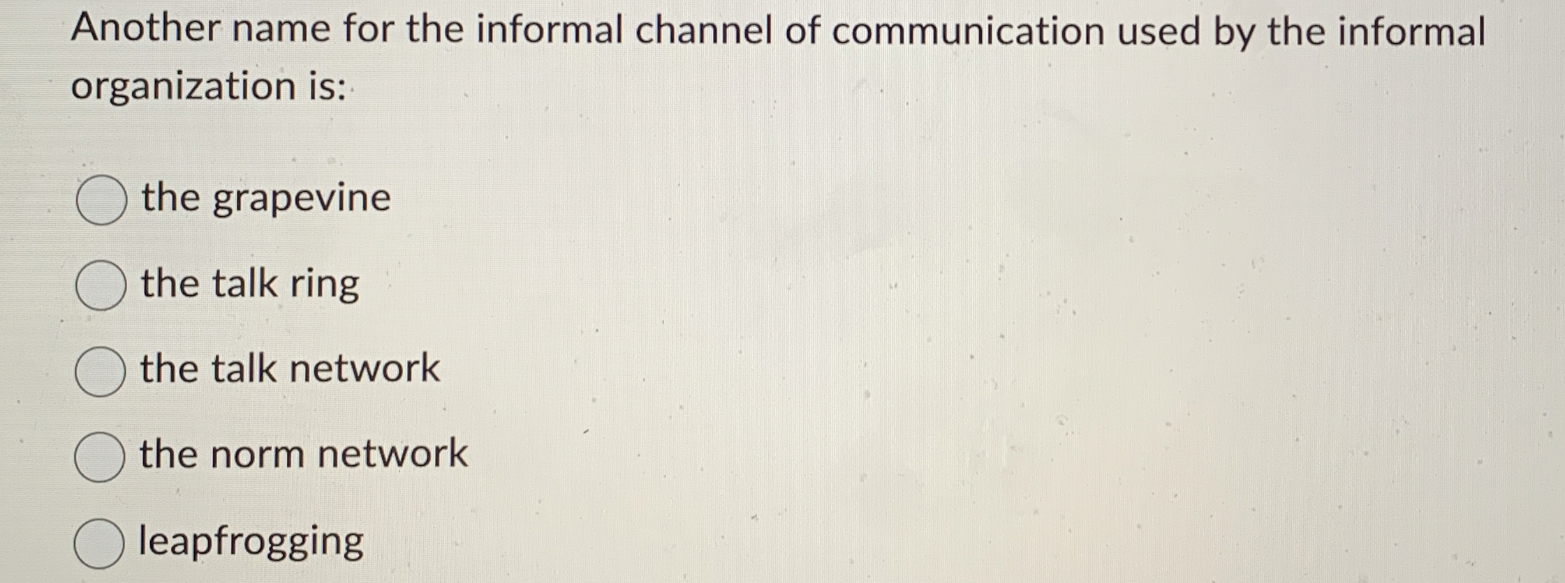 Solved Another name for the informal channel of | Chegg.com