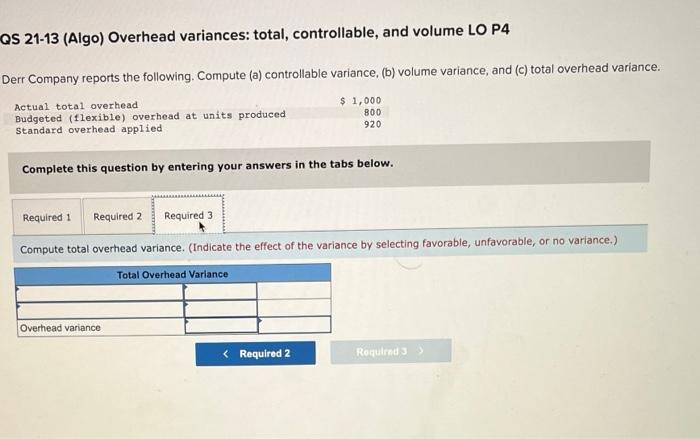 Solved QS 21-13 (Algo) Overhead variances: total, | Chegg.com