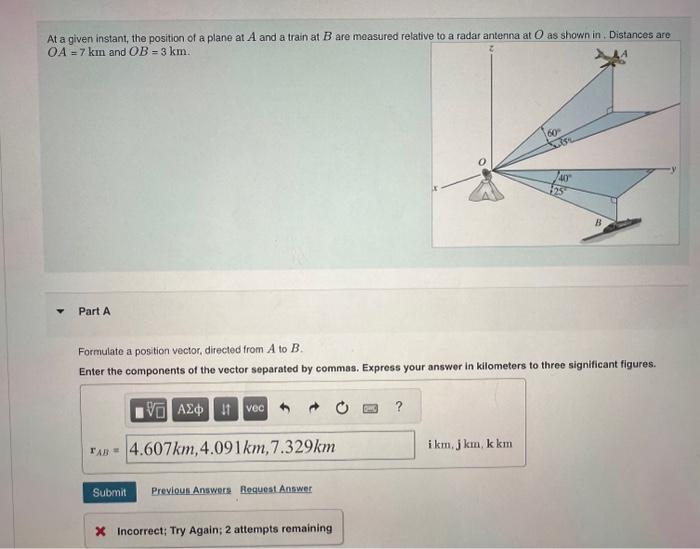Solved At a given instant, the position of a plane at A and | Chegg.com