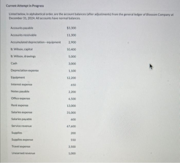 Solved Current Attempt in Progress Listed below, in | Chegg.com
