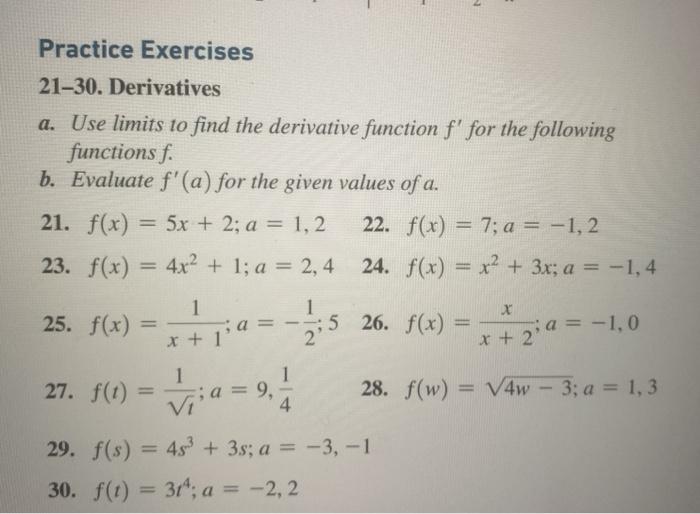 Solved 2 Practice Exercises 21-30. Derivatives a. Use limits | Chegg.com