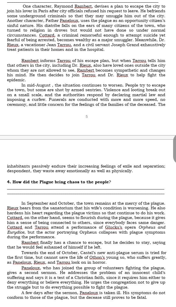 Directions: Based on the story, The Plague, explain | Chegg.com