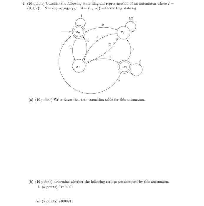 Solved 2. (20 points) Consider the following state diagram | Chegg.com