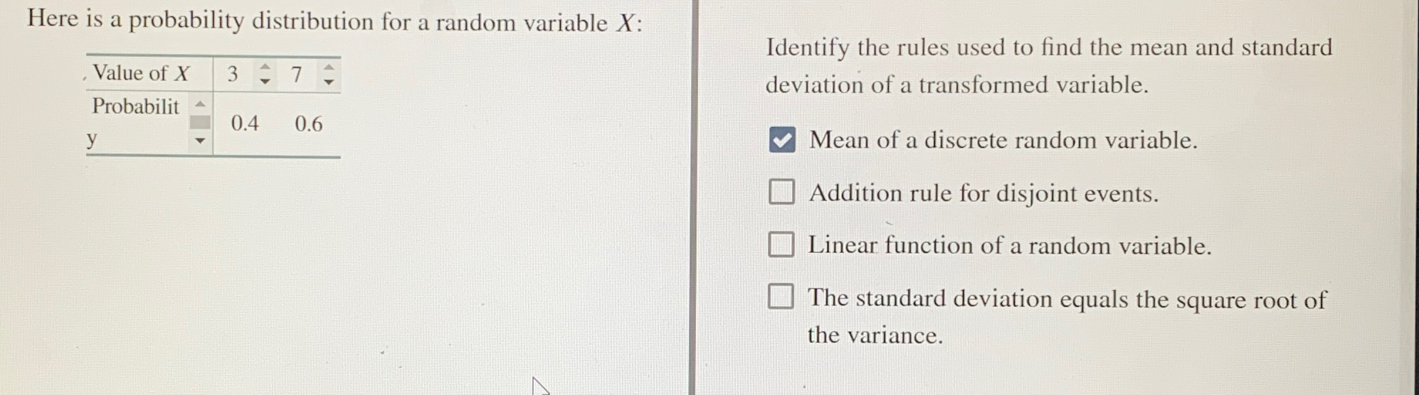 Solved Here is a probability distribution for a random | Chegg.com