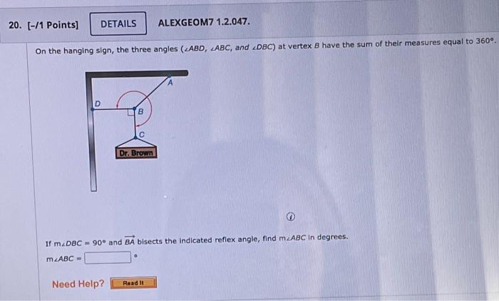 Solved 20. (-/1 Points) DETAILS ALEXGEOM7 1.2.047. On the | Chegg.com Solved 20. (-/1 Points) DETAILS ALEXGEOM7 1.2.047. On the | Chegg.com