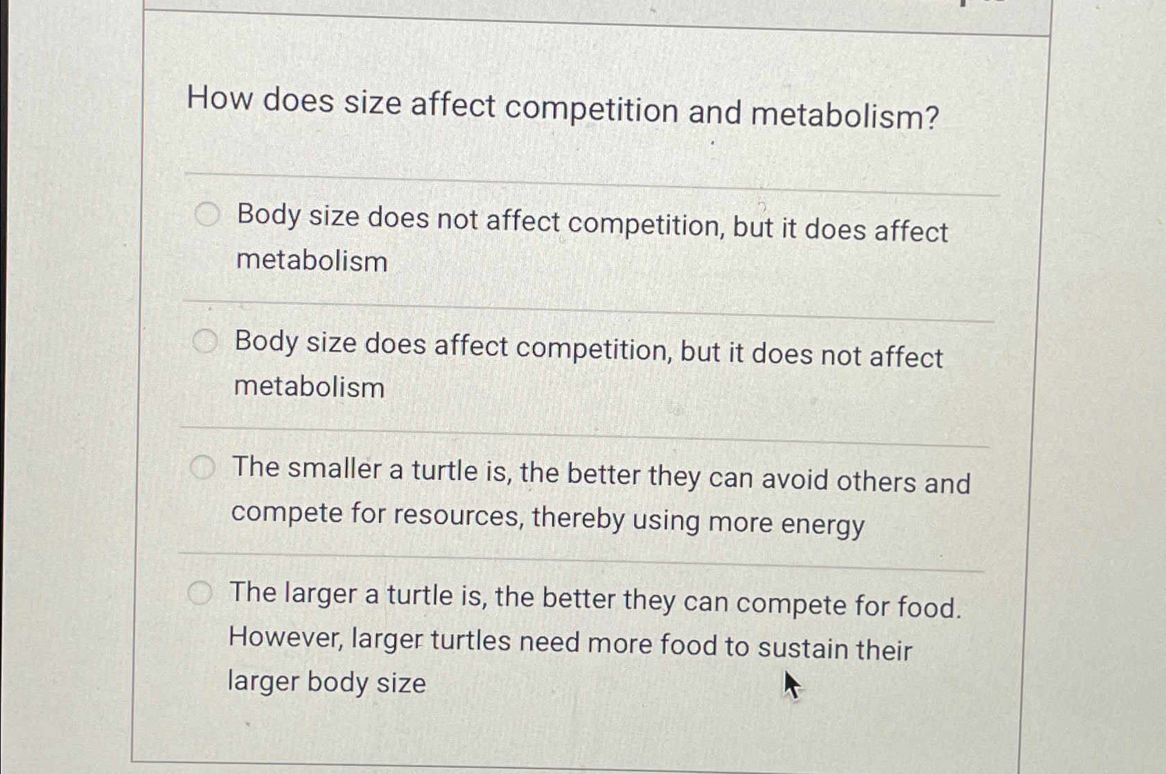 Solved How does size affect competition and metabolism?Body | Chegg.com