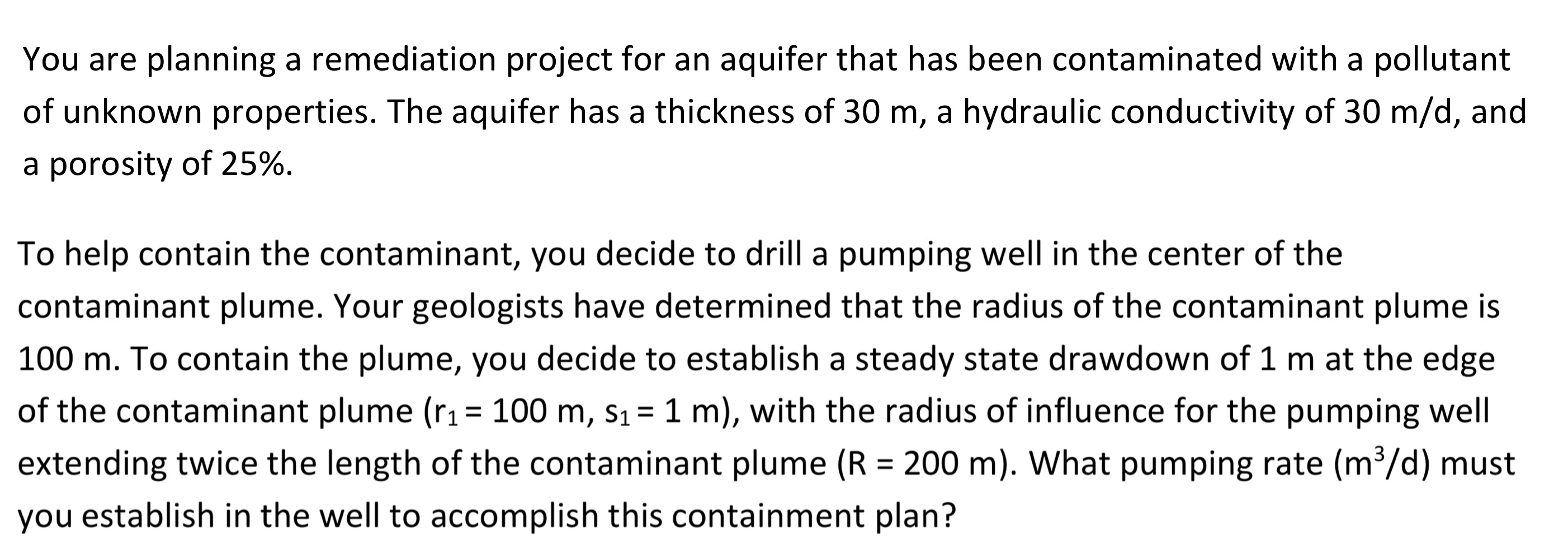 Solved You are planning a remediation project for an aquifer | Chegg.com