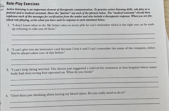 Solved OCS Role-Play Exercises Active listening is an | Chegg.com