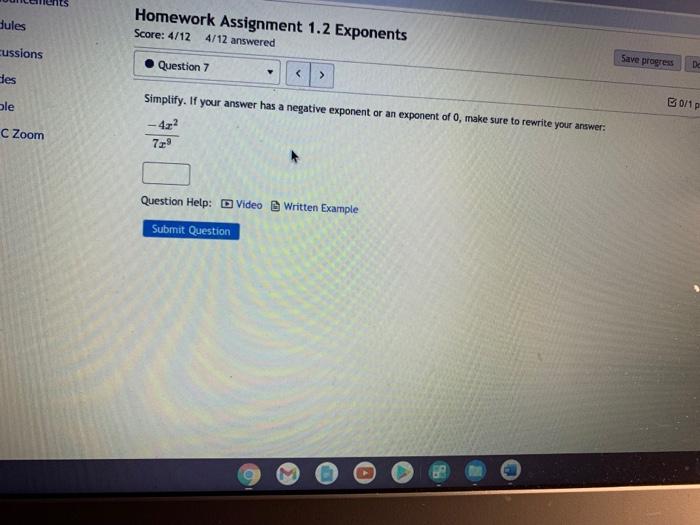 Solved dules Homework Assignment 1.2 Exponents Score: 4/12 | Chegg.com