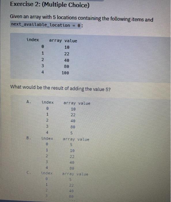 Solved Exercise 1: (Multiple Choice) Given a non-sorted | Chegg.com