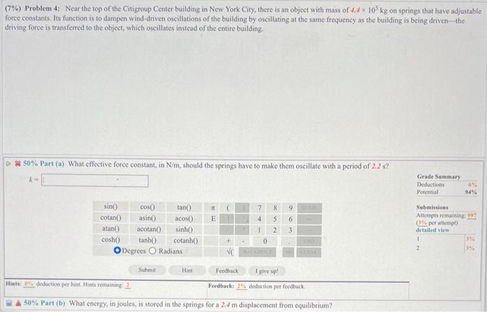 Solved (7\%) Problem 4: Near the top of the Citigroup Center | Chegg.com