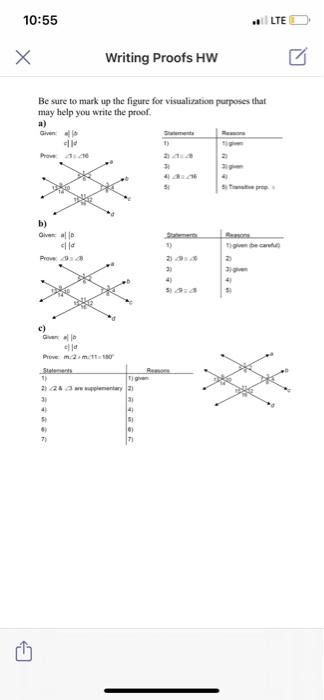 Solved 10:54 LTE I Х Writing Proofs HW Be sure to mark up | Chegg.com