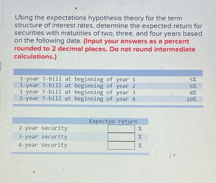 Solved Using the expectations hypothesis theory for the term | Chegg.com