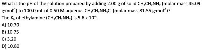 Solved What is the pH of the solution prepared by adding | Chegg.com