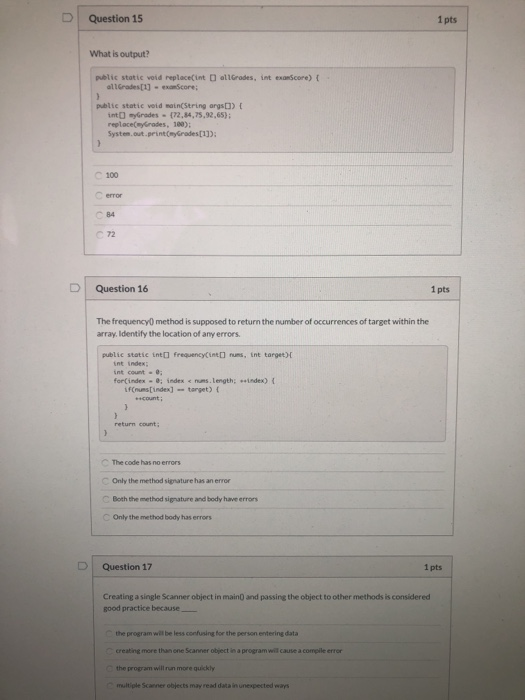 Solved Question 13 1 pts Which XXX/YYY declare an array | Chegg.com