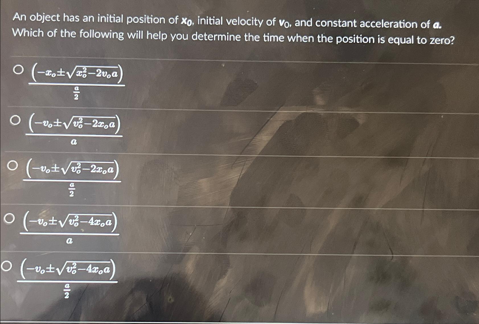 Solved An object has an initial position of x0, ﻿initial | Chegg.com