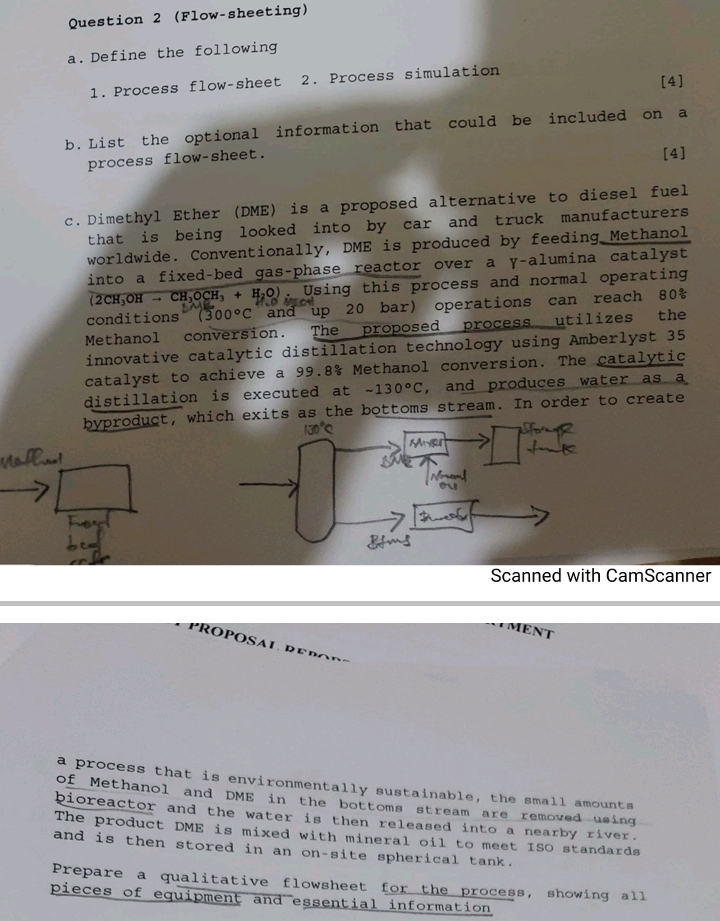 Solved Question 2 (Flow-sheeting)a. ﻿Define the | Chegg.com