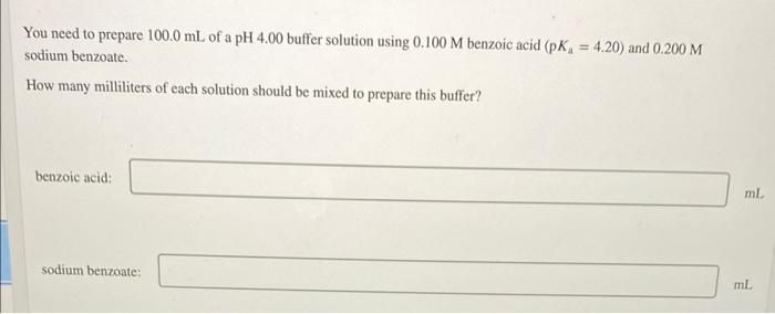 Solved You need to prepare 100.0 mL of a pH 4.00 buffer | Chegg.com