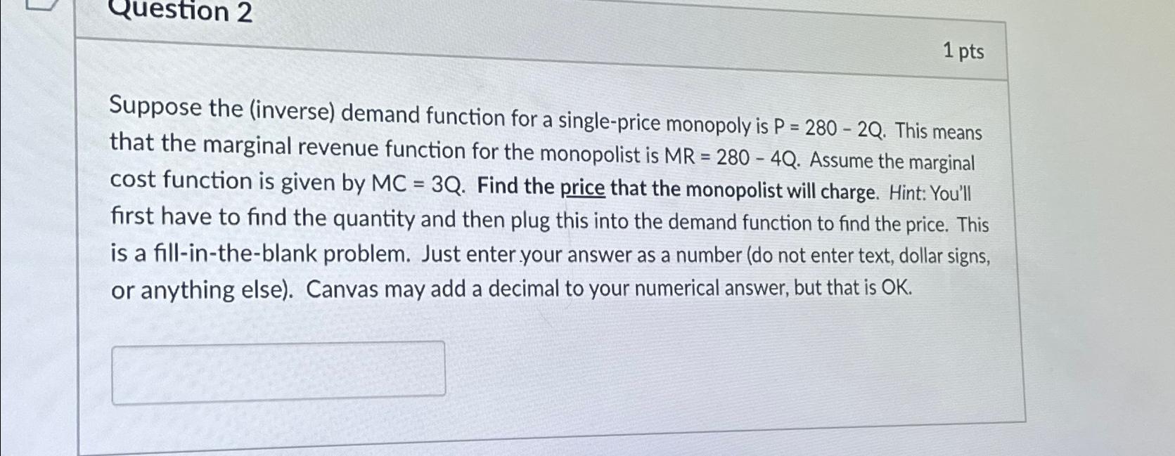 Solved Suppose the (inverse) ﻿demand function for a | Chegg.com