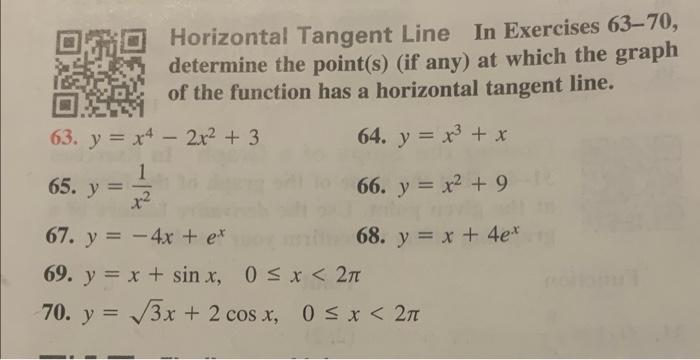 Solved - Horizontal Tangent Line In Exercises 63–70, | Chegg.com